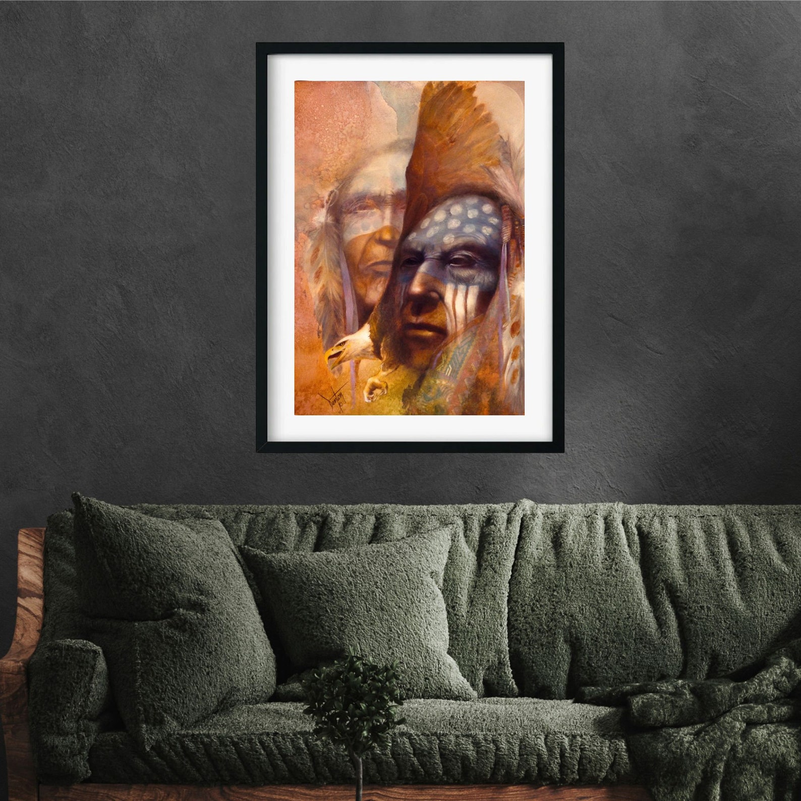 American Bald Eagle and Native American Chief Portrait Print, Native ...