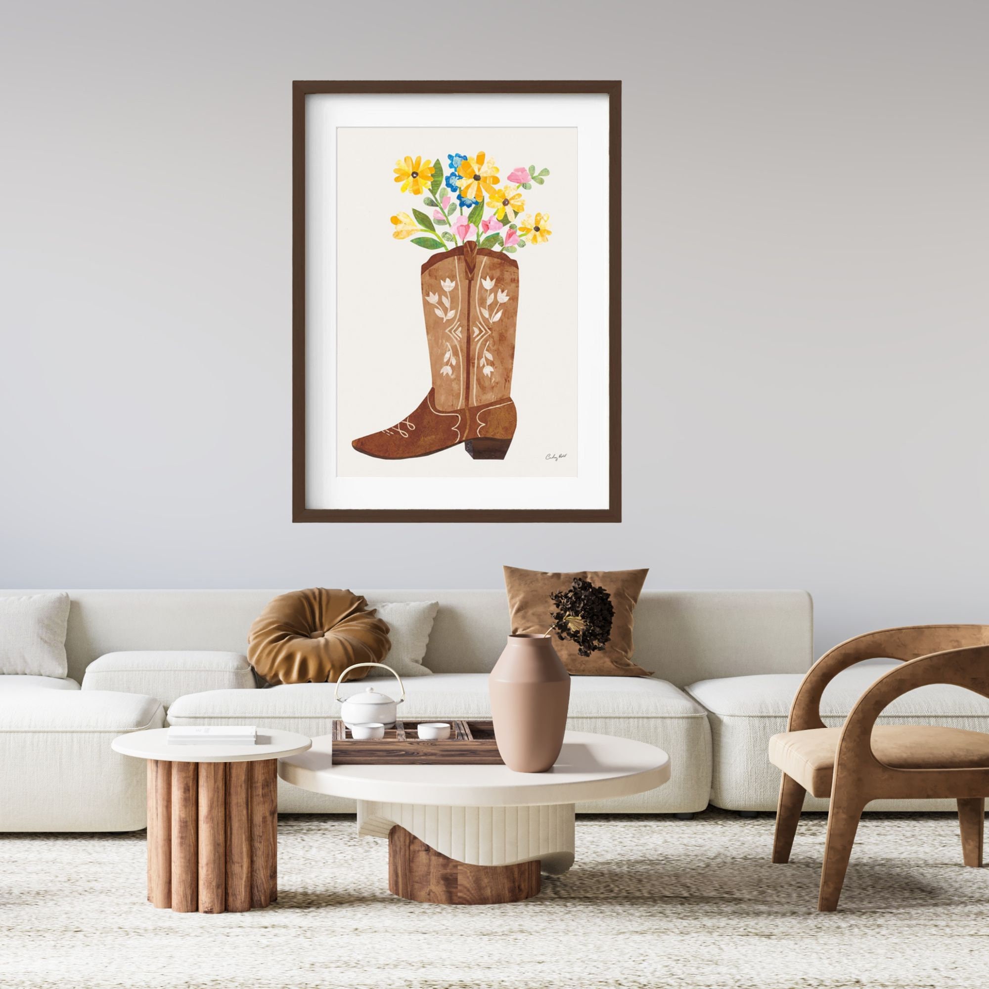Western Boot Wall Art Print Cowgirl Boot and Flowers Framed - Etsy