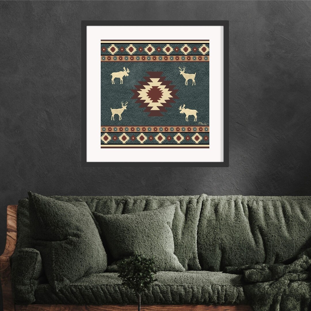 Green and Red Aztec Design Western Aesthetic Wall Art Print ...