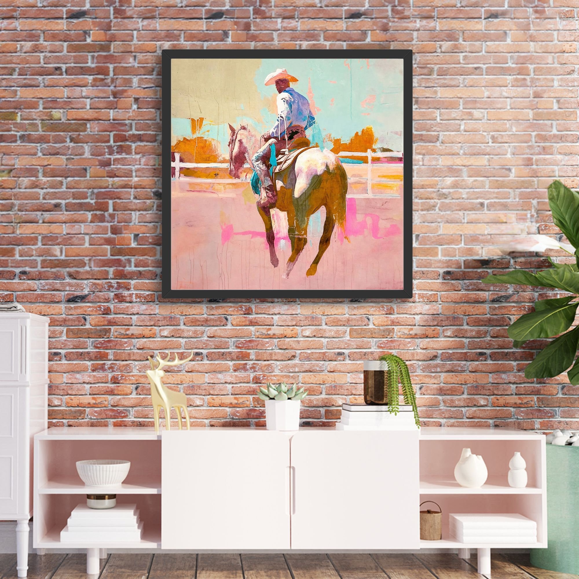 American Cowboy Horse Riding Modern Western Abstract Painting Print ...