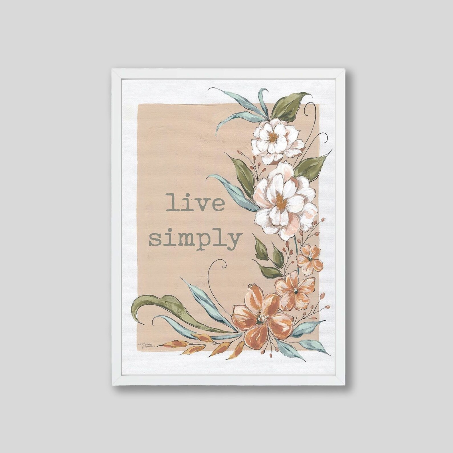 Live Simply Flower Illustration Print, Kitchen Sign Wall Art, Family ...