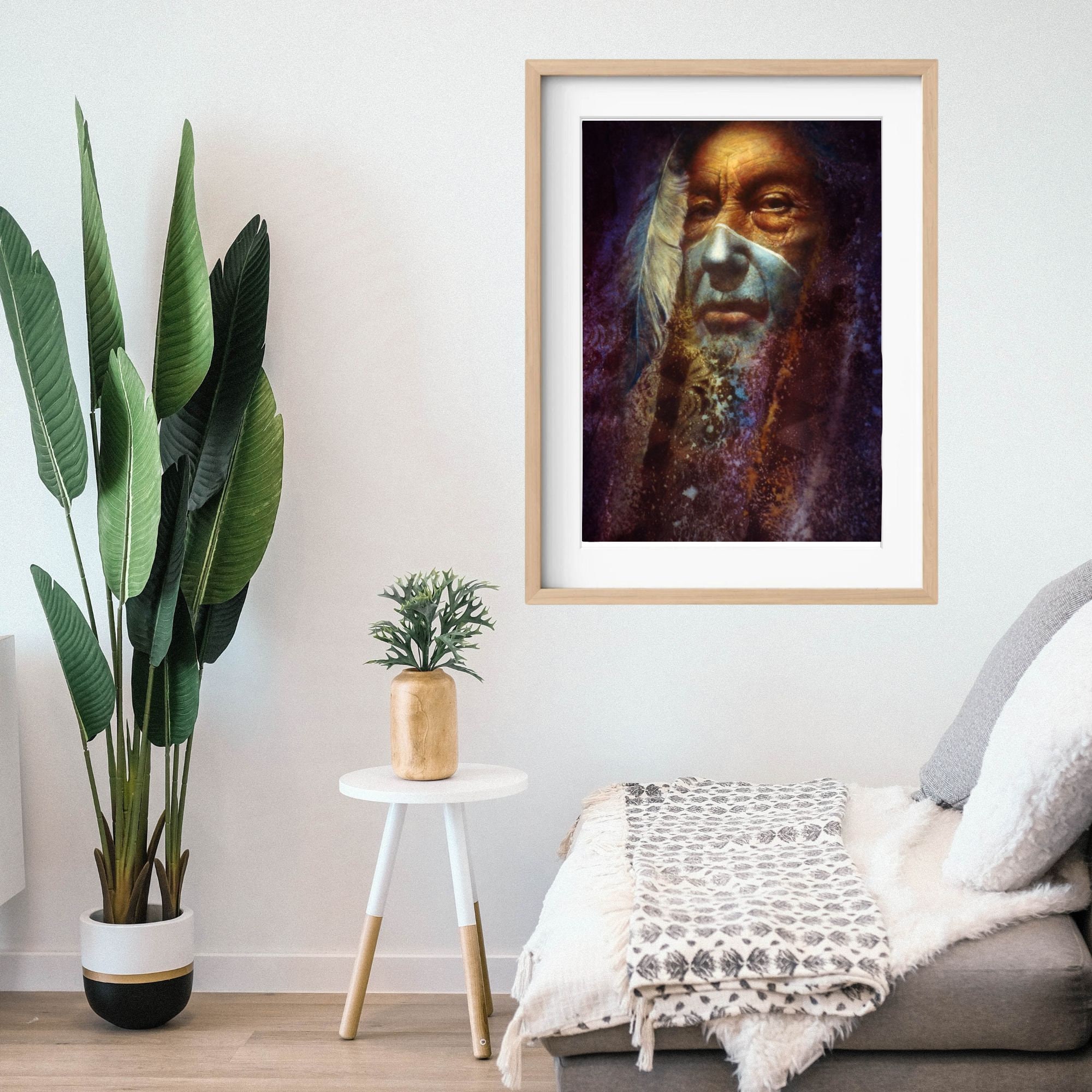 Native American Tribal Chief Fantasy Style Portrait Painting Print ...