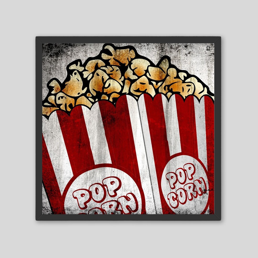 Home Cinema Popcorn Wall Art Print, Retro Style Popcorn Bucket ...