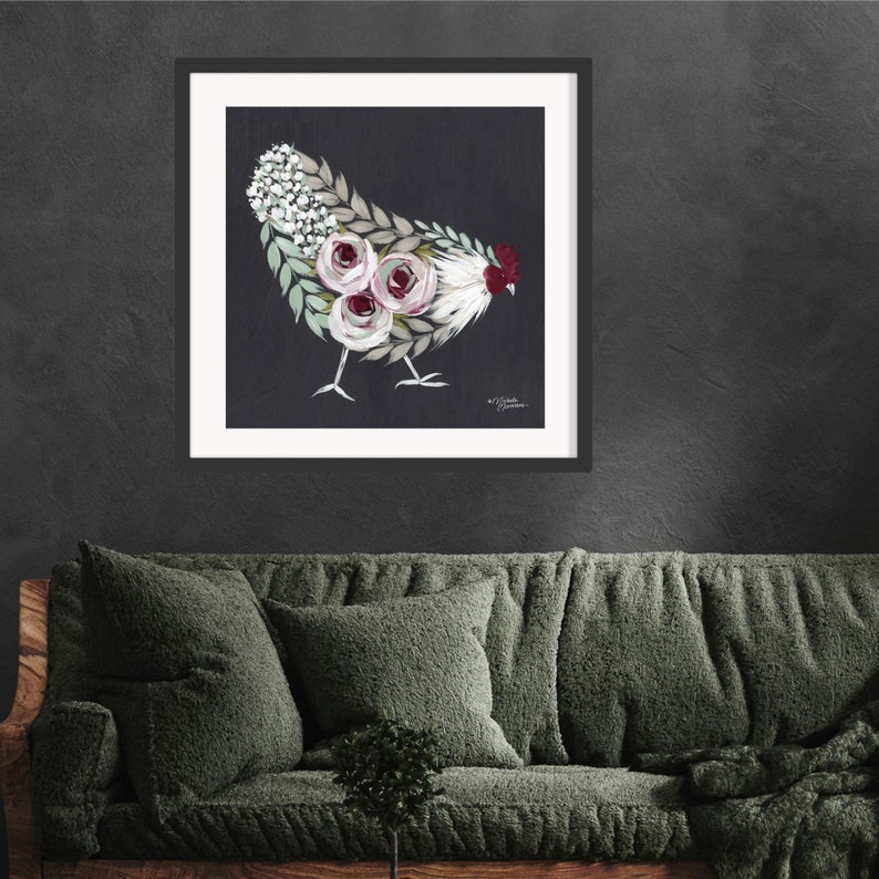 Chicken Decor, Chicken Flower Art Print, Farm Animals Wall Decor ...