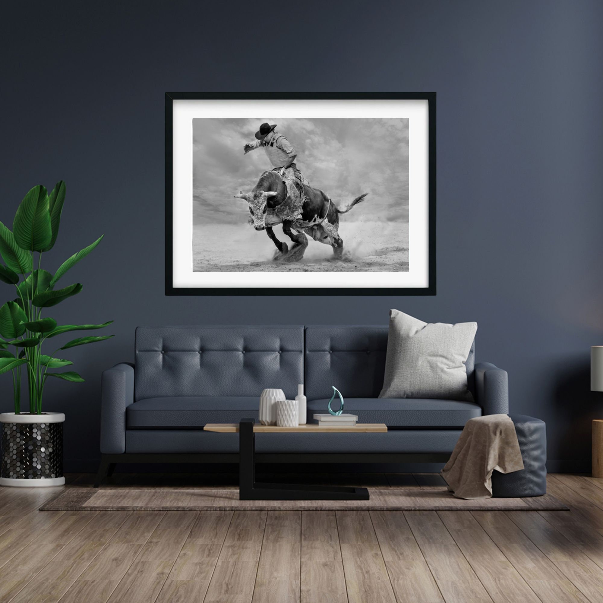 Bull Riding Cowboy Black and White Wall Art for Framing, Rodeo ...