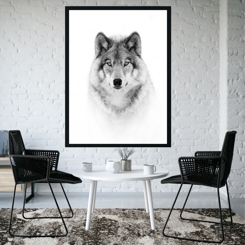 Black and White Wolf Art Print, Wild Animal Wall Art, Unframed Art ...