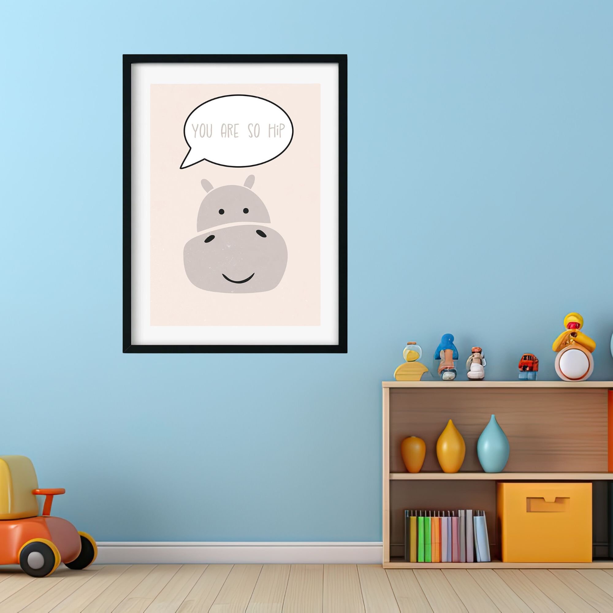 Hip Hippo Art Print: Pale Pink Nursery Wall Decor - Etsy