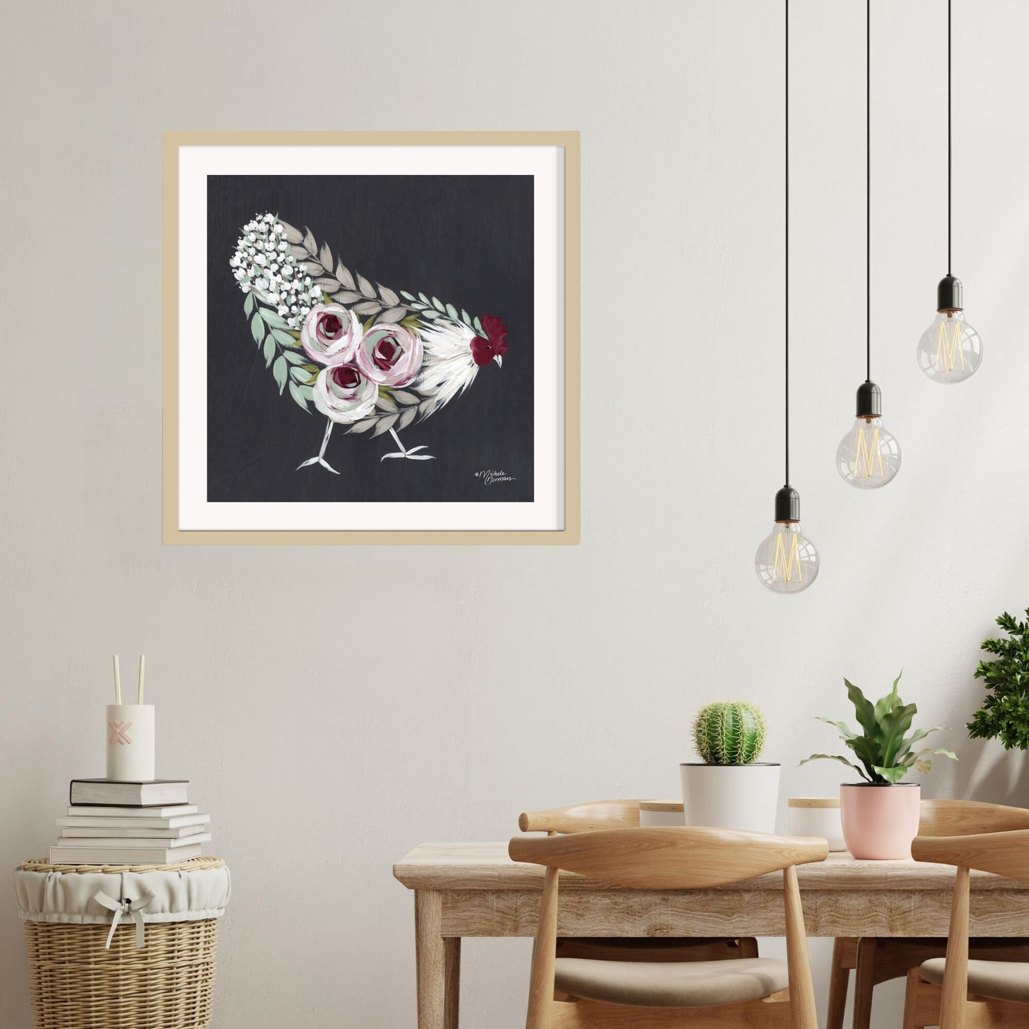 Chicken Decor, Chicken Flower Art Print, Farm Animals Wall Decor ...