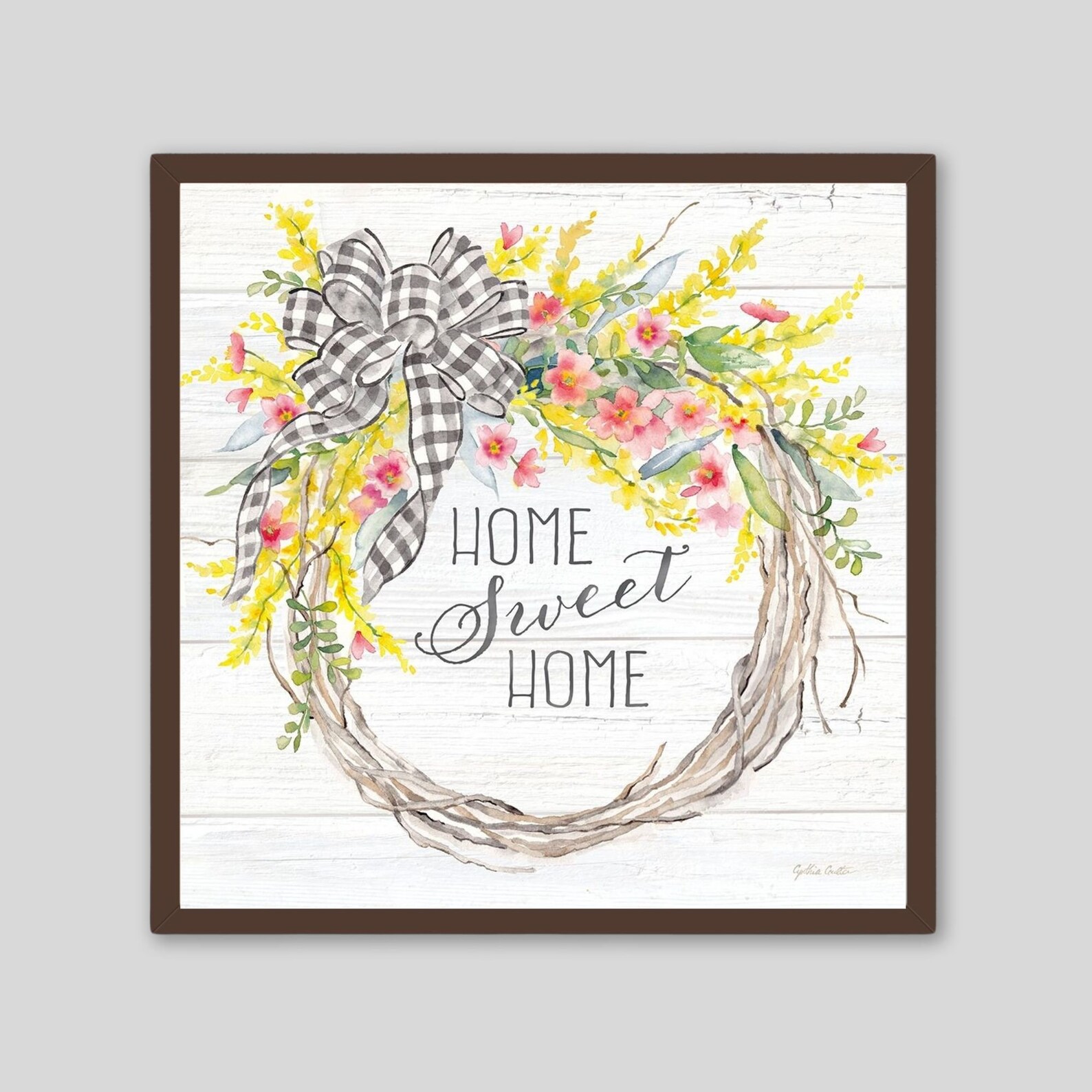 Home Sweet Home Spring Flower Wreath Wall Art Print, Rustic Farmhouse ...
