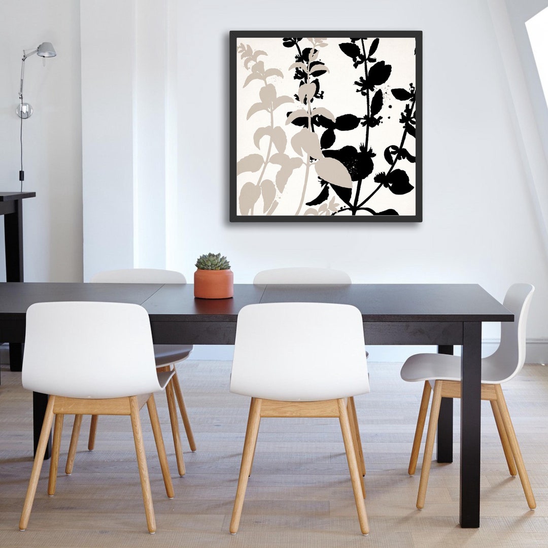 Black and Beige Abstract Flower Art Print, Modern Botanical Neutral ...