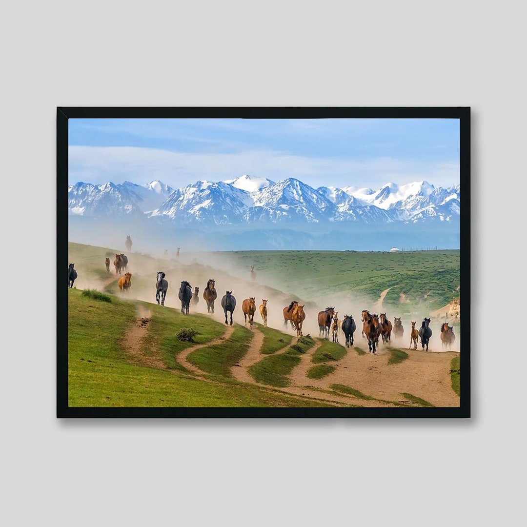 Wild Horse Stampede Photography Print: Mountain Range Western Decor - Etsy