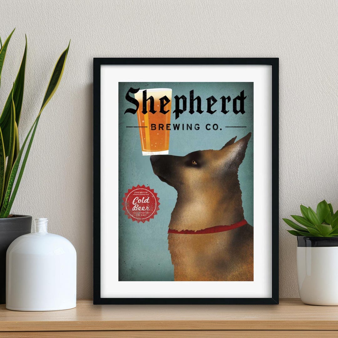 German Shepherd Beer Print: Dog Bar Sign, Home Pub Wall Art - Etsy