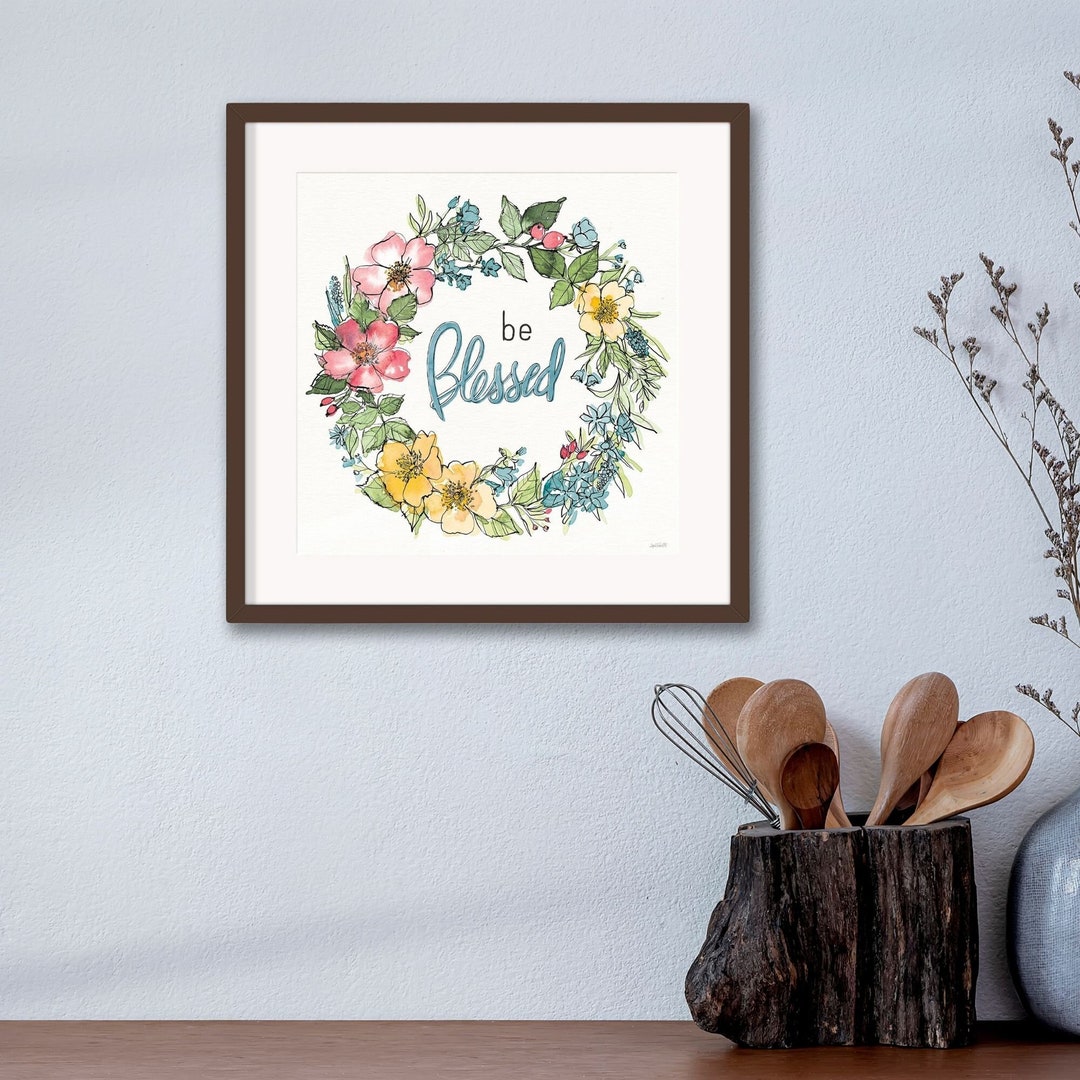 Be Blessed Home Sign With Wreath Spring Flower Wall Art Print, Family ...