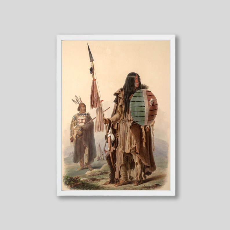 Native American Assiniboin Indians Portrait Painting Print, Traditional ...