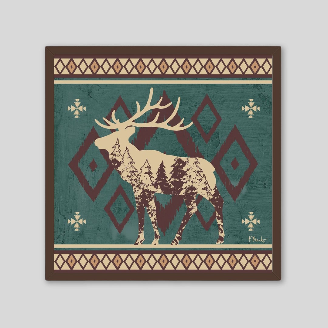 Abstract Moose With Red and Green Aztec Tribal Design Painting Print ...
