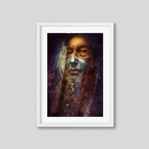 Native American Tribal Chief Fantasy Style Portrait Painting Print ...