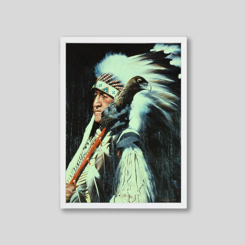 Native American in Traditional Headdress Western Wall Art Painting ...