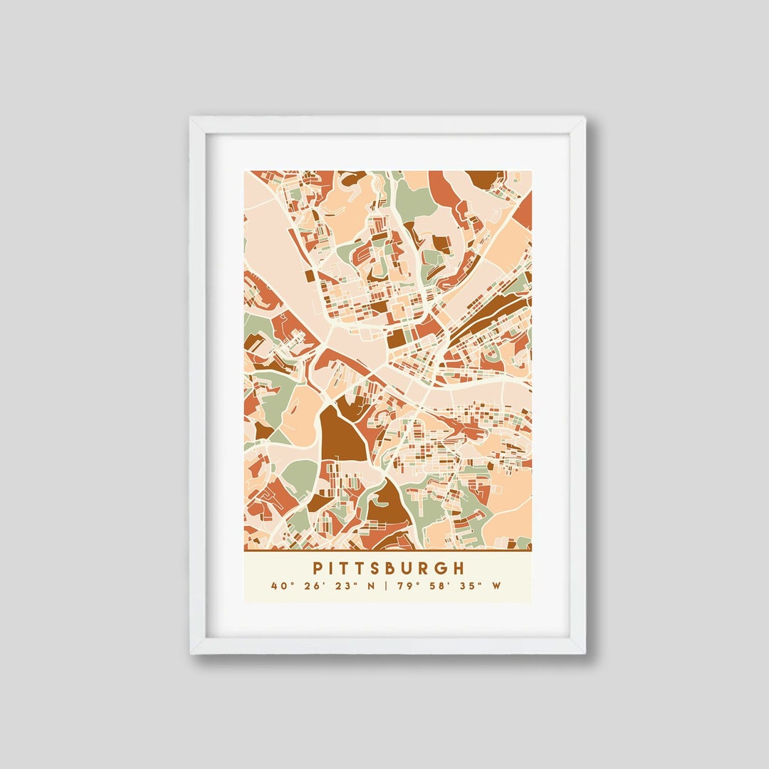 Pittsburgh City Map Print: Earth Tones Travel Wall Art - Etsy