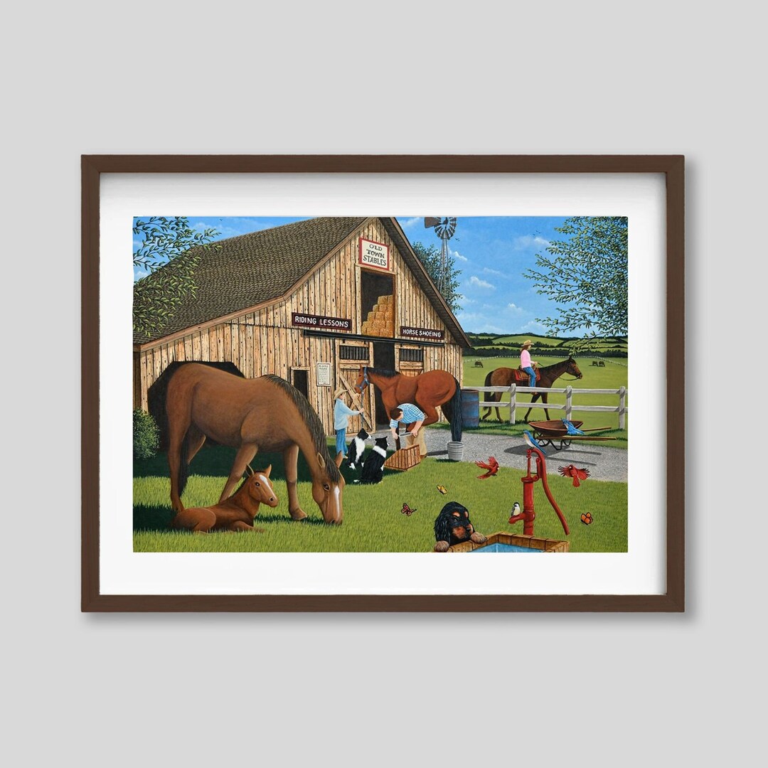 Town Stables Painting Print by Don Engler: Rustic Cabin Wall Art - Etsy