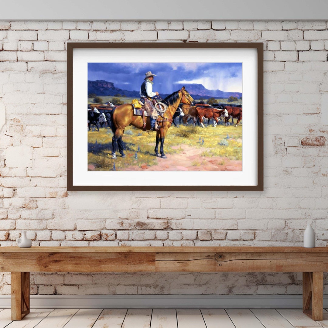 Cowboy Landscape Painting Print: Rustic Western Ranch Art - Etsy