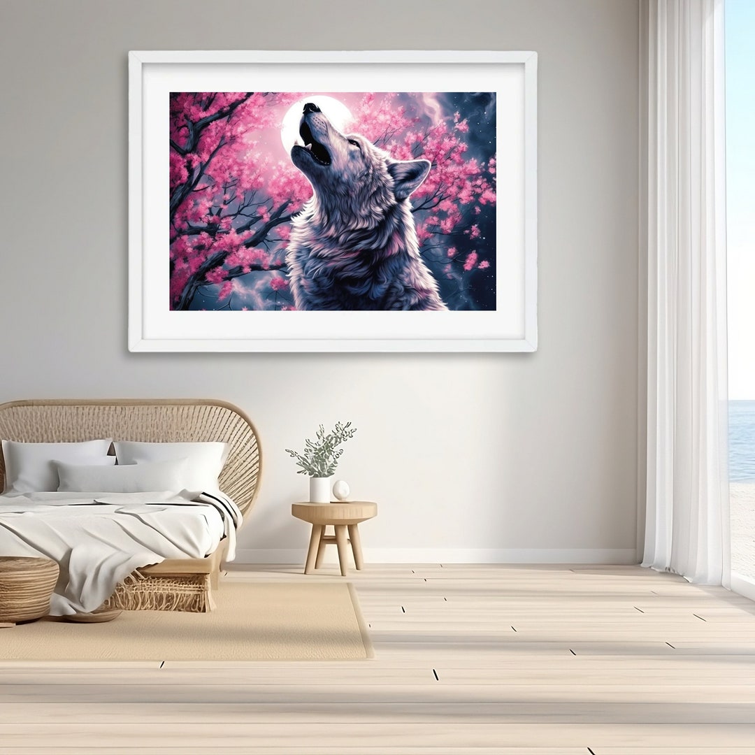 Wolf & Cherry Blossom Art Print: Modern Spiritual Artwork - Etsy