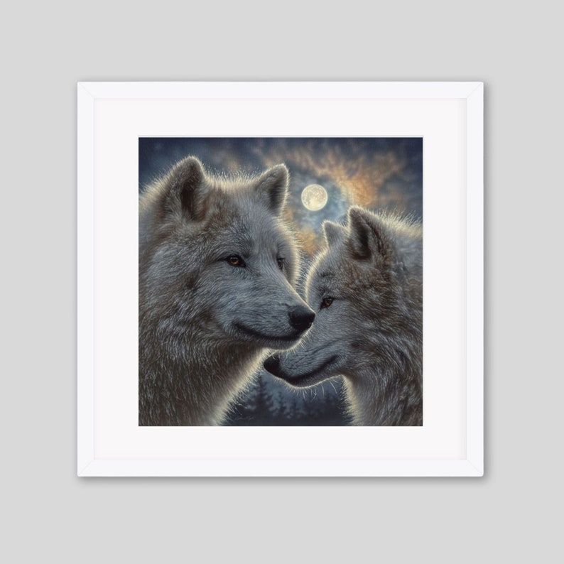 Two Wolves Artwork, Wolf Art Print Wall Decor, Framed Wild Animal Art ...