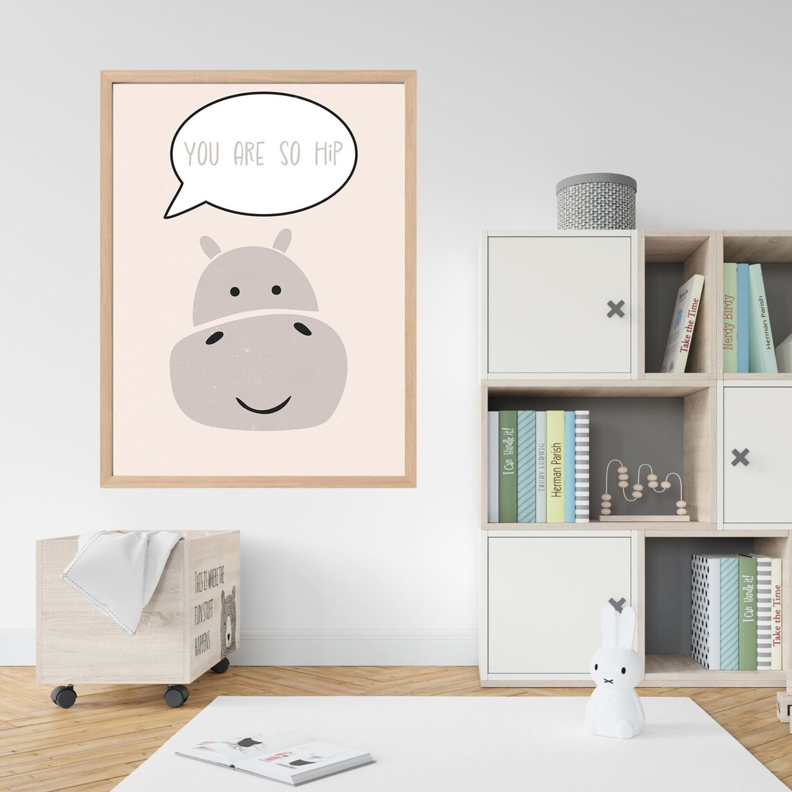 Hip Hippo Art Print: Pale Pink Nursery Wall Decor - Etsy