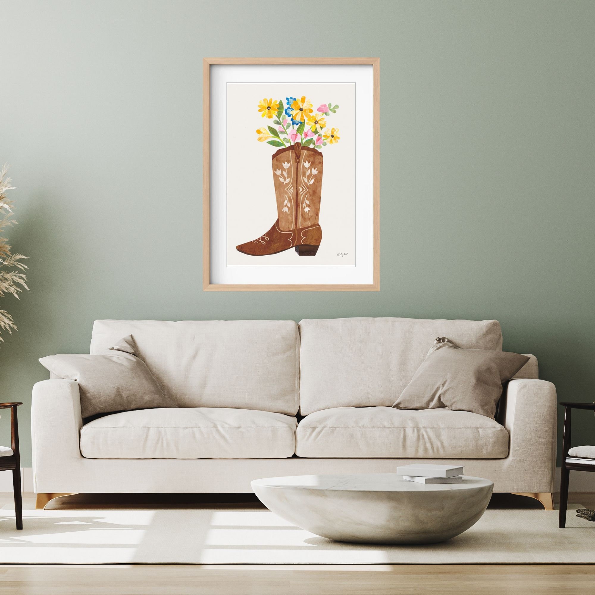 Western Boot Wall Art Print Cowgirl Boot and Flowers Framed - Etsy