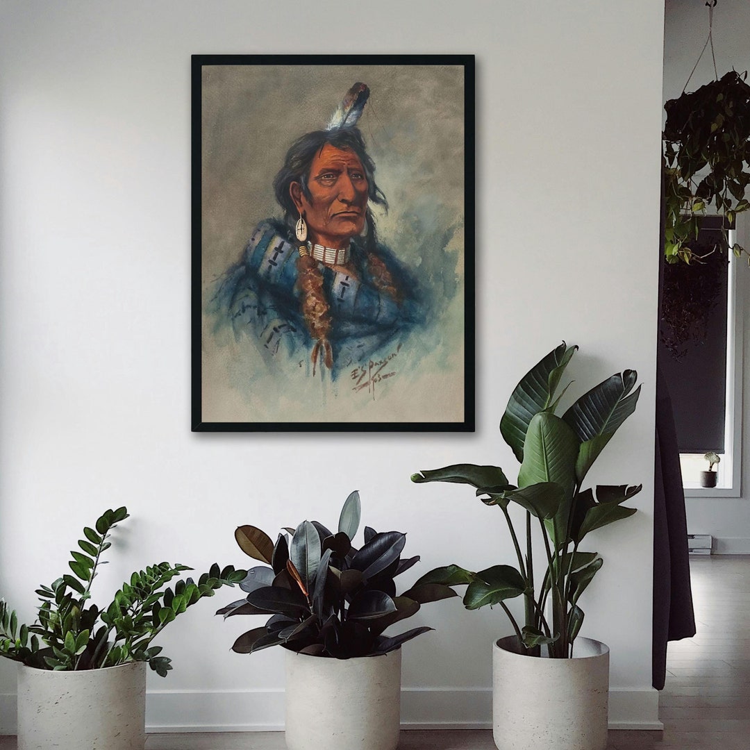 Portrait of Chief Charlo Native Americans Painting Print, Vintage Old ...
