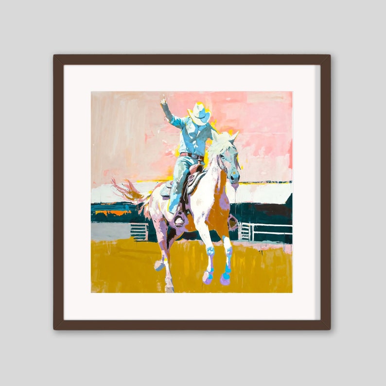 Colorful Cowboy and Horse Modern Western Abstract Painting Print ...