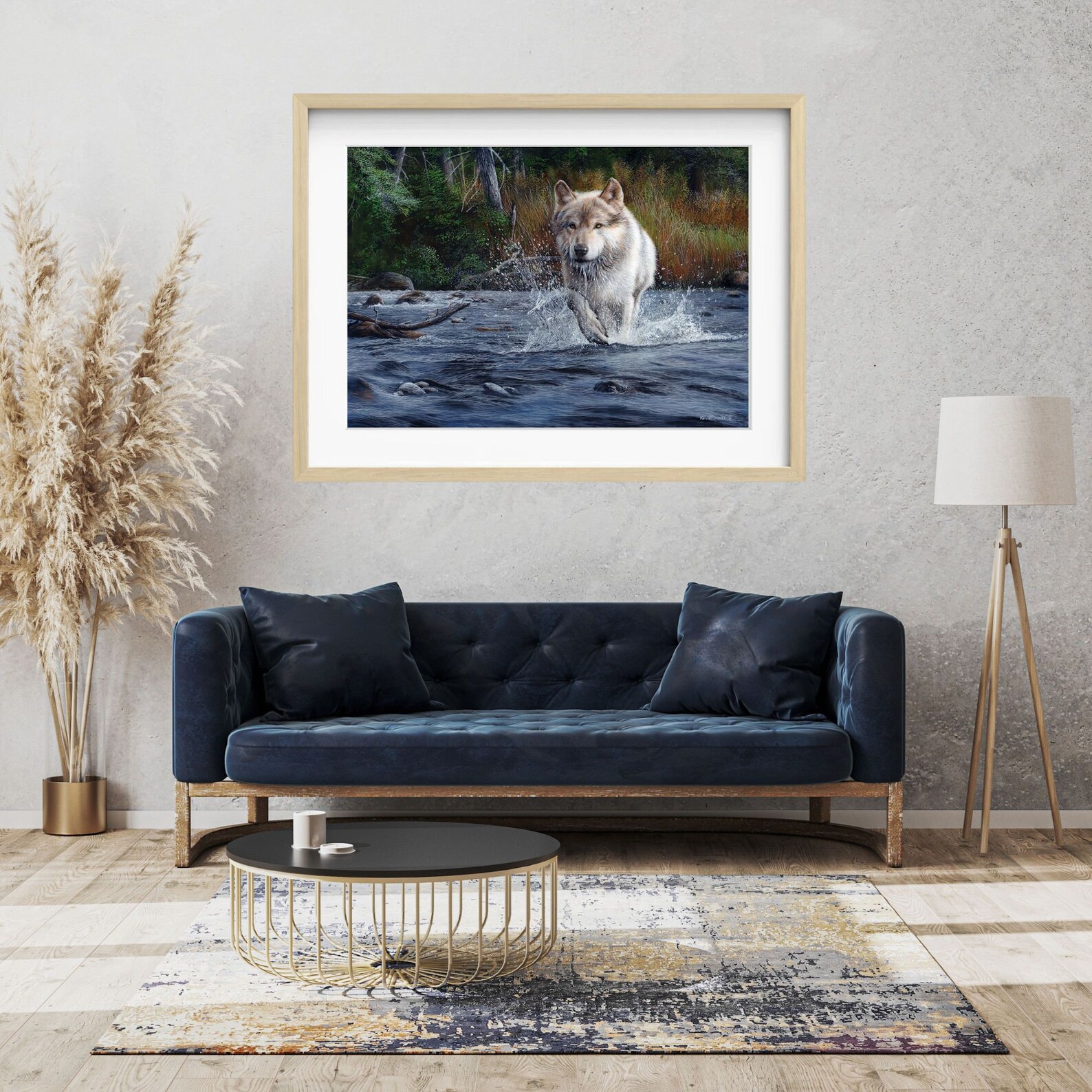 Wolf Running Through the River Painting Print, Wild Animal Wall Art ...