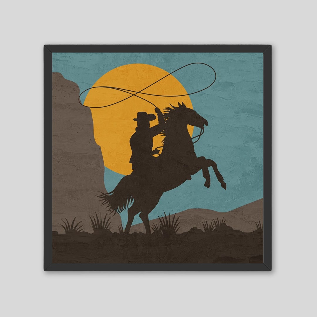 Horse and Cowboy Roping Silhouette Sunset Ride 3 Abstract Art Print ...