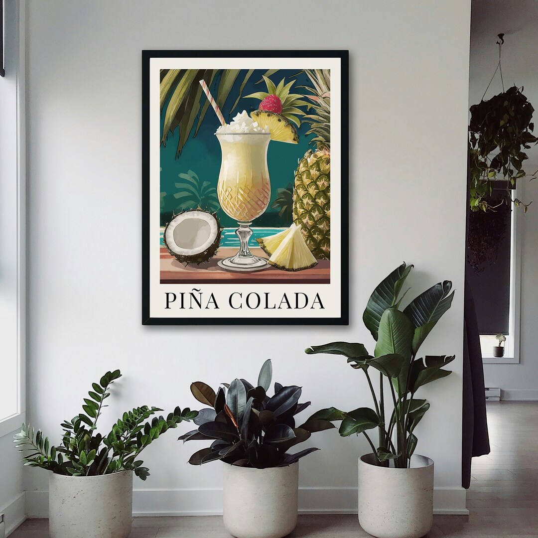 Pina Colada Print: Retro Cocktail Bar Cart Poster - Etsy