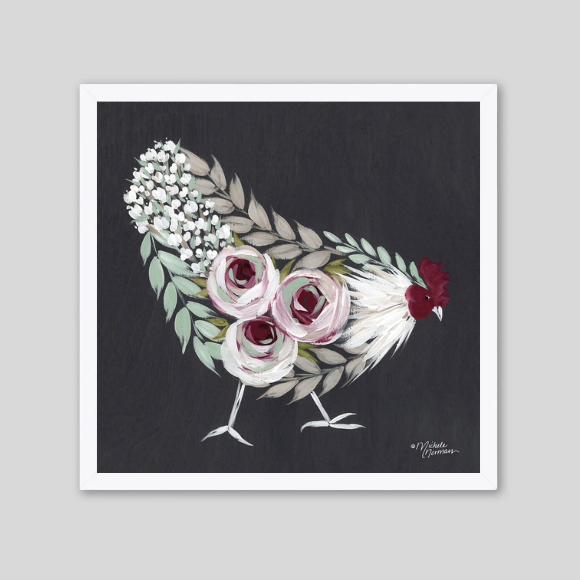 Chicken Decor, Chicken Flower Art Print, Farm Animals Wall Decor ...