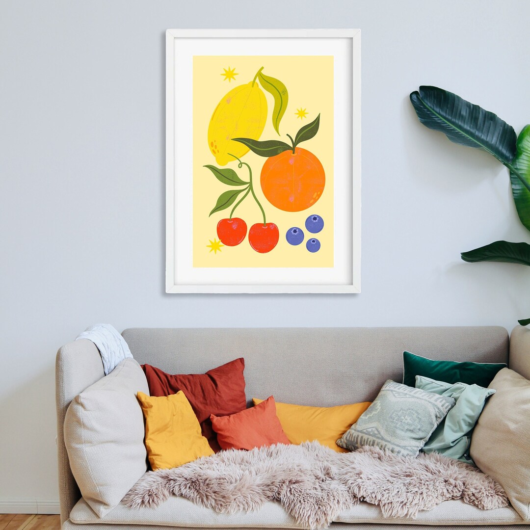 Summer Fruit Collection Illustration Art Print, Vibrant Color Fruity ...