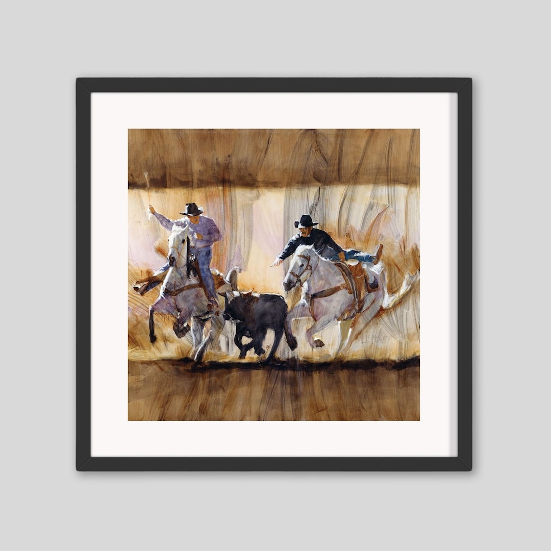 Rodeo Cowboys Steer Roping Painting Image Print, Southwestern ...