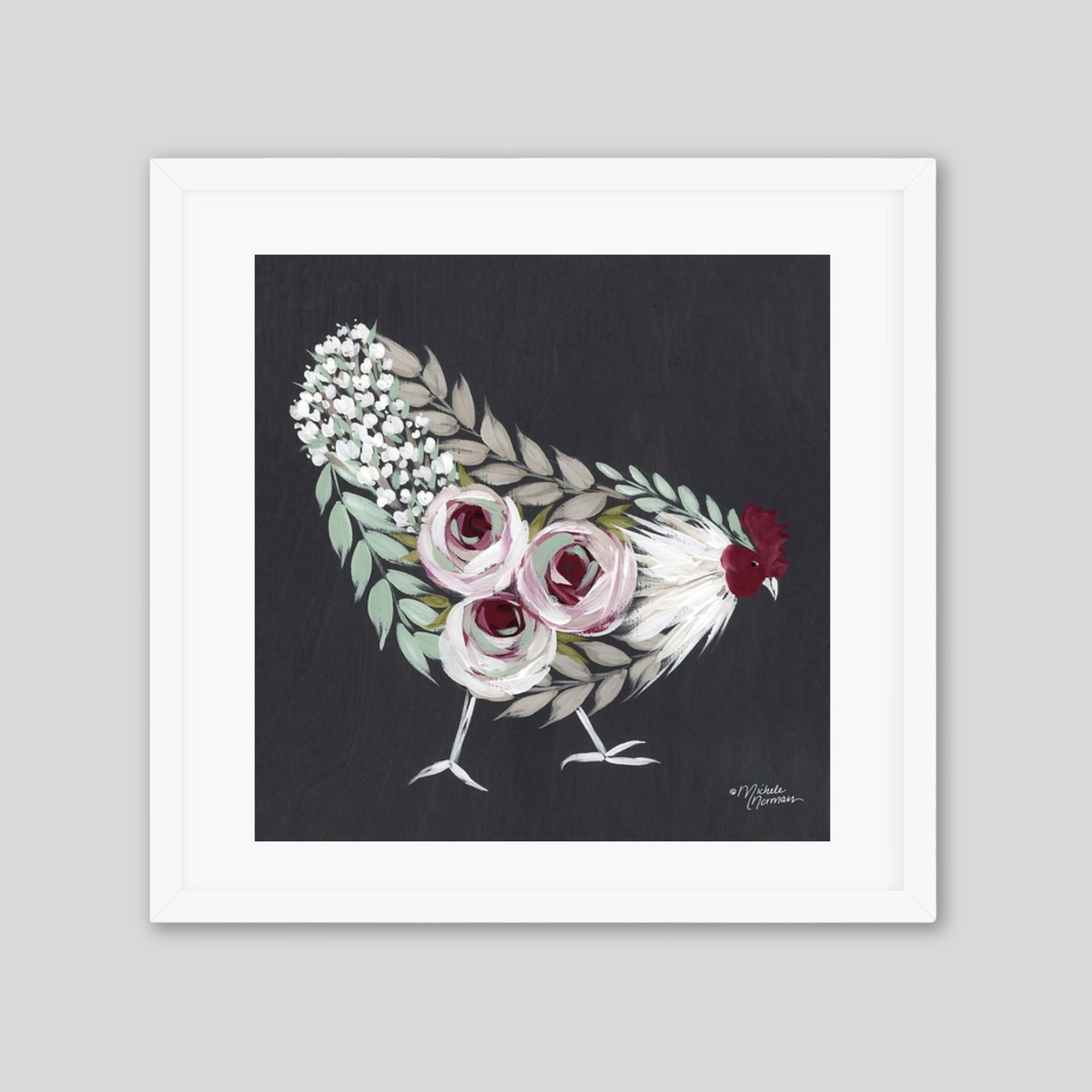 Chicken Decor, Chicken Flower Art Print, Farm Animals Wall Decor ...