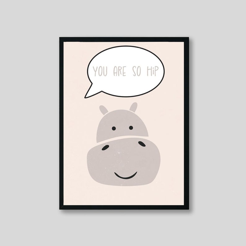 Hip Hippo Art Print: Pale Pink Nursery Wall Decor - Etsy