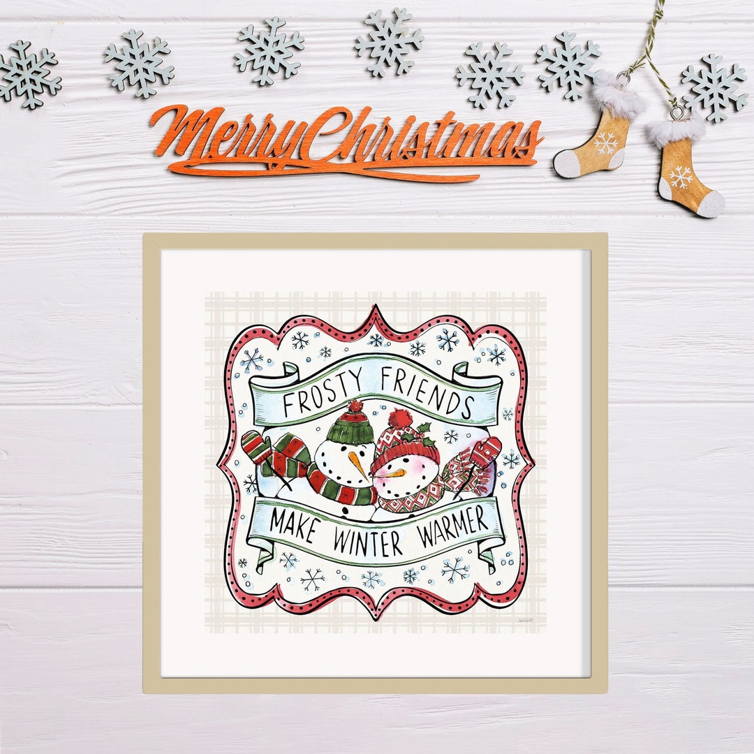 Frosty Friends Make Winter Warmer Christmas Illustration Print, Holiday ...