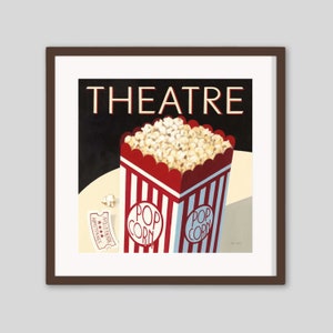 Popcorn Theatre Ticket Home Cinema Wall Art Print, Family Tv Room Retro ...