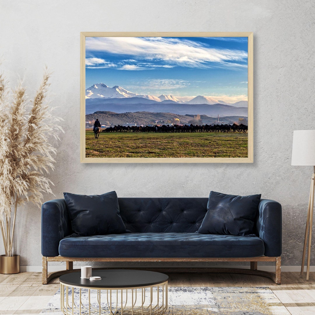 Cowboy Wild Horse Roundup With Stunning Mountain Background Photography ...