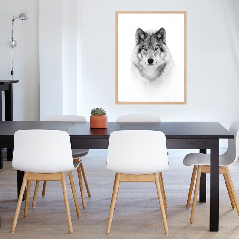 Black and White Wolf Art Print, Wild Animal Wall Art, Unframed Art ...