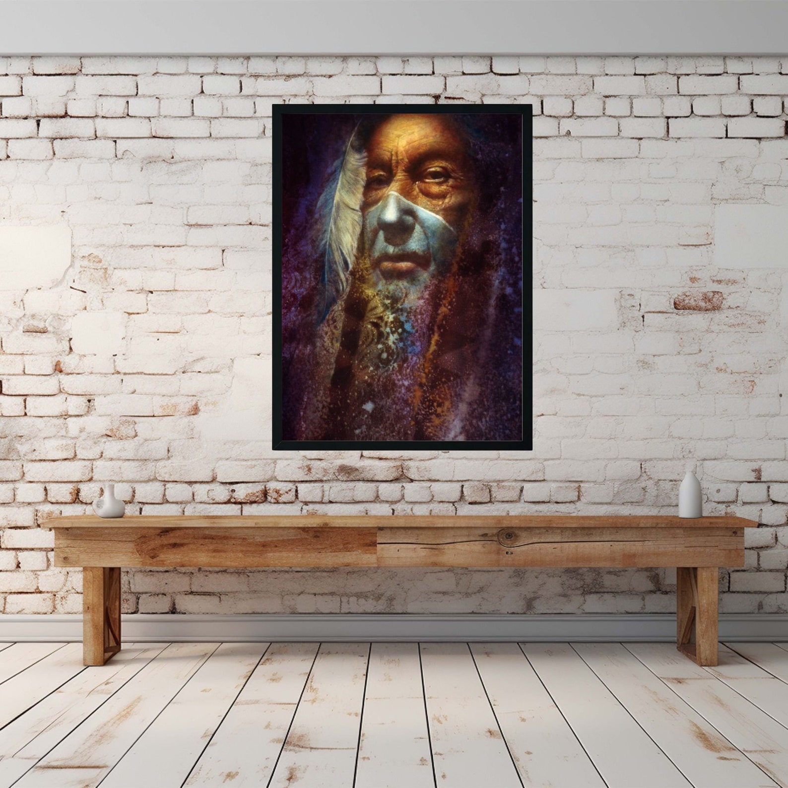 Native American Tribal Chief Fantasy Style Portrait Painting Print ...