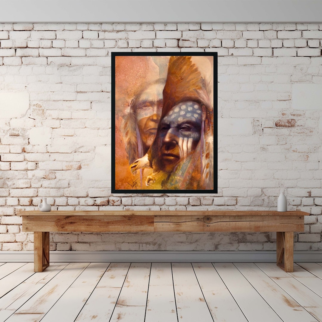 American Bald Eagle and Native American Chief Portrait Print, Native ...