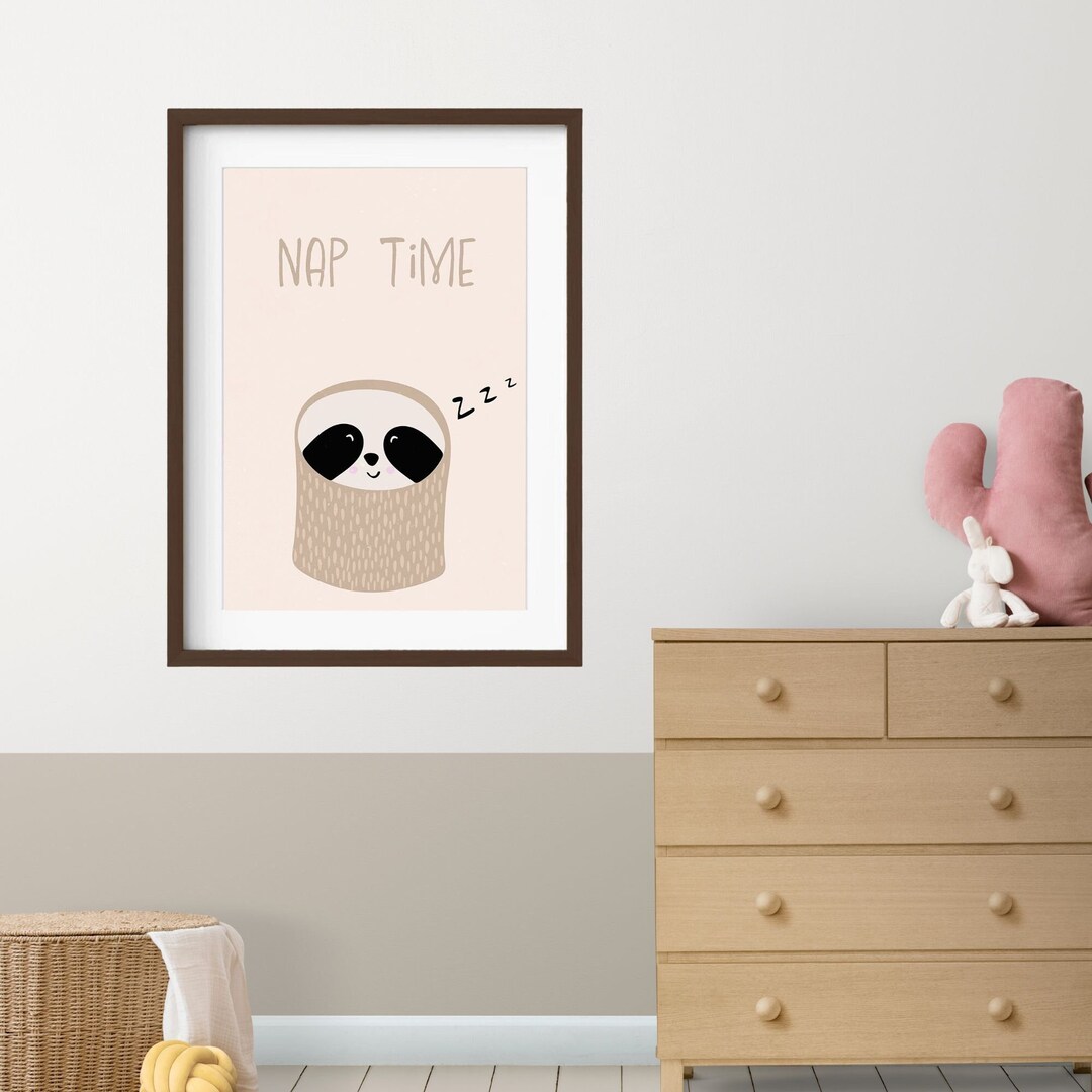 Nap Time Sloth Illustration Art Print, Pastel Pink Nursery Wall Decor ...