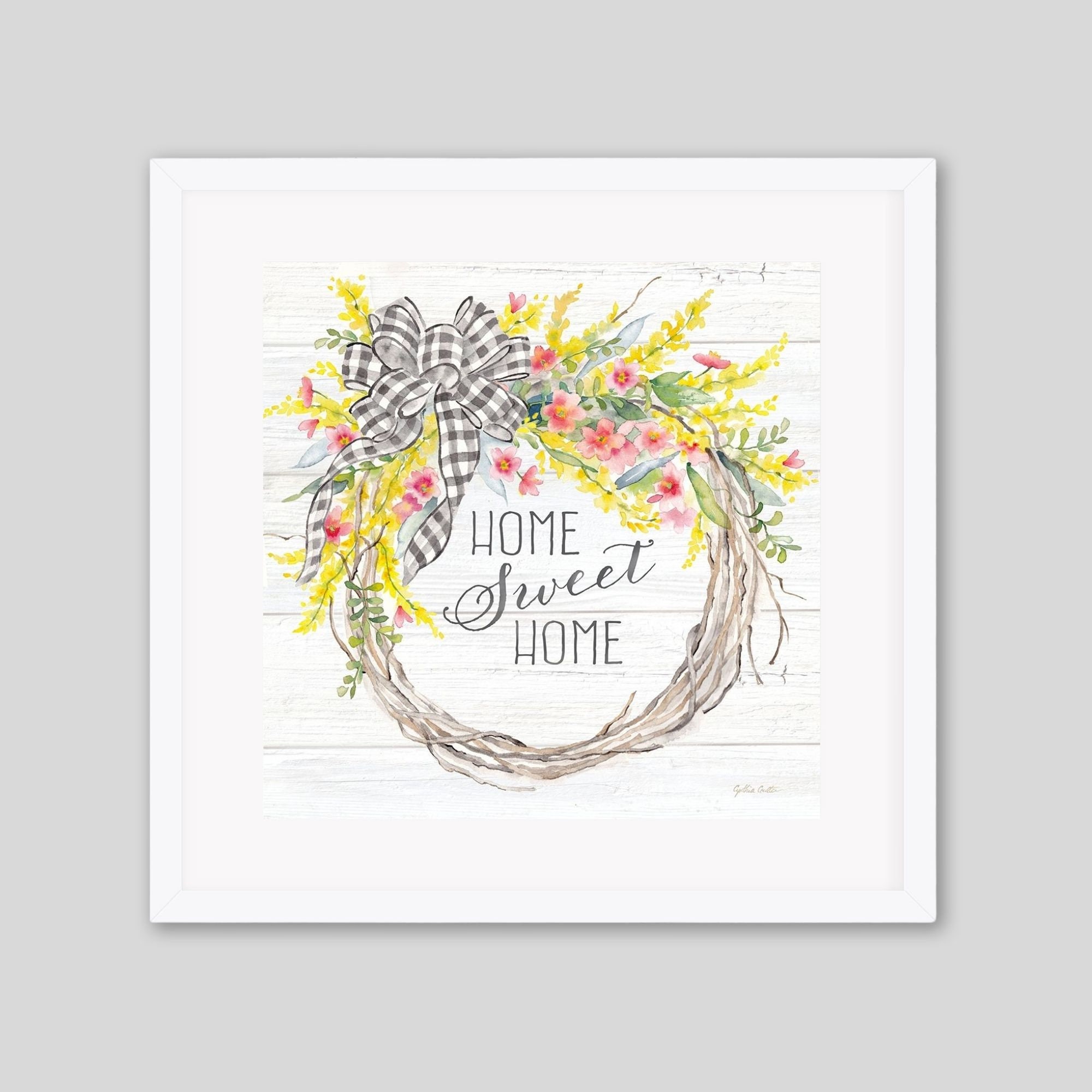 Home Sweet Home Spring Flower Wreath Wall Art Print, Rustic Farmhouse ...