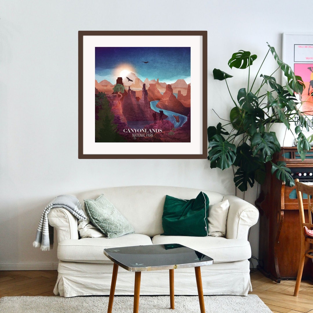 Hikers in Canyonlands National Park Abstract Painting Print, Canyon ...