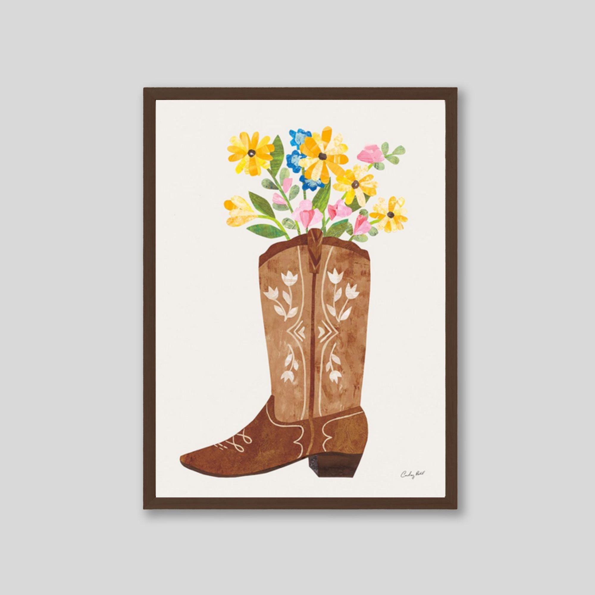 Western Boot Wall Art Print Cowgirl Boot and Flowers Framed - Etsy
