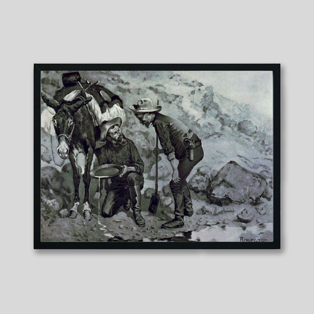 Goldrush Miners Black and White Painted Scene, Old West Art for Ranch ...