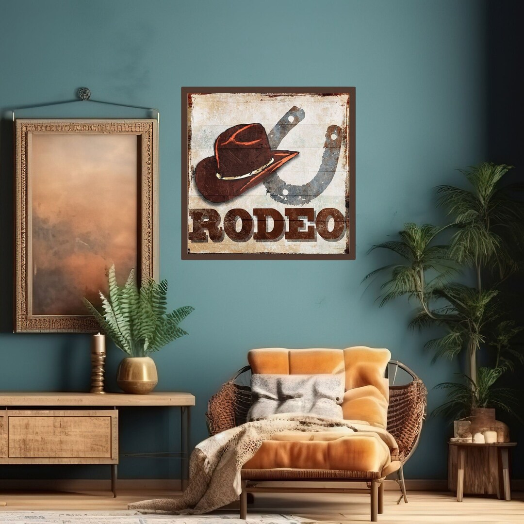 Rodeo Symbol Illustration Print, Plaque Style Painting for Western ...